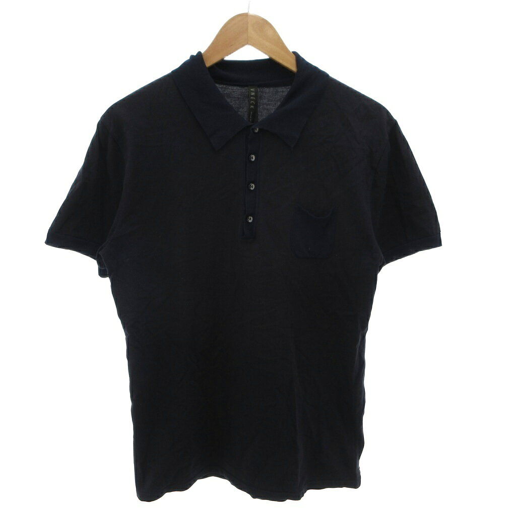 【中古】VNECK 美品 ポロシャツ XL ネイビー 半袖 胸ポケット リブ切り替え /MX ■ECF005 メンズ 【ベクトル 古着】 260519表記サイズ5実寸サイズ肩幅：46cm　身幅：49cm　着丈：72cm　袖丈：22cm　　素...