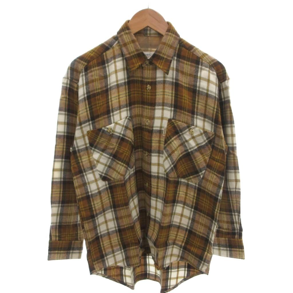 【中古】DOWNINGS 美品 ヴィンテージ ネルシャツ M ブラウン 白 ホワイト チェック柄 長袖 フラップポケット /MX メンズ 【ベクトル 古着】 260527表記サイズM実寸サイズ肩幅：51cm　身幅：56cm　着丈：80cm　...