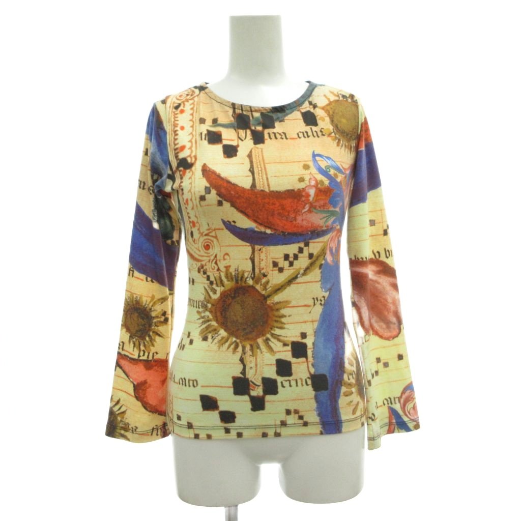 【中古】 Museum Musei Tシャツ M 黄 イエロー マルチカラー 総柄 クルーネック 長袖 /SC ■ECF006 レディース 【ベクトル 古着】 260626表記サイズM実寸サイズ肩幅：31cm　身幅：37cm　着丈：54cm...