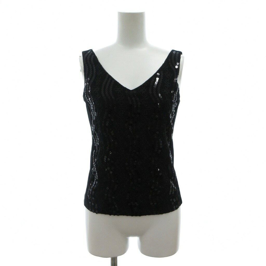 【中古】ミッシェルクラン MICHEL KLEIN 美品 カットソー タンクトップ 38 黒 ブラック Vネック スパンコール装飾 チュール /NU ■ECF006 レディース 【ベクトル 古着】 260620ブランドミッシェルクラン MI...