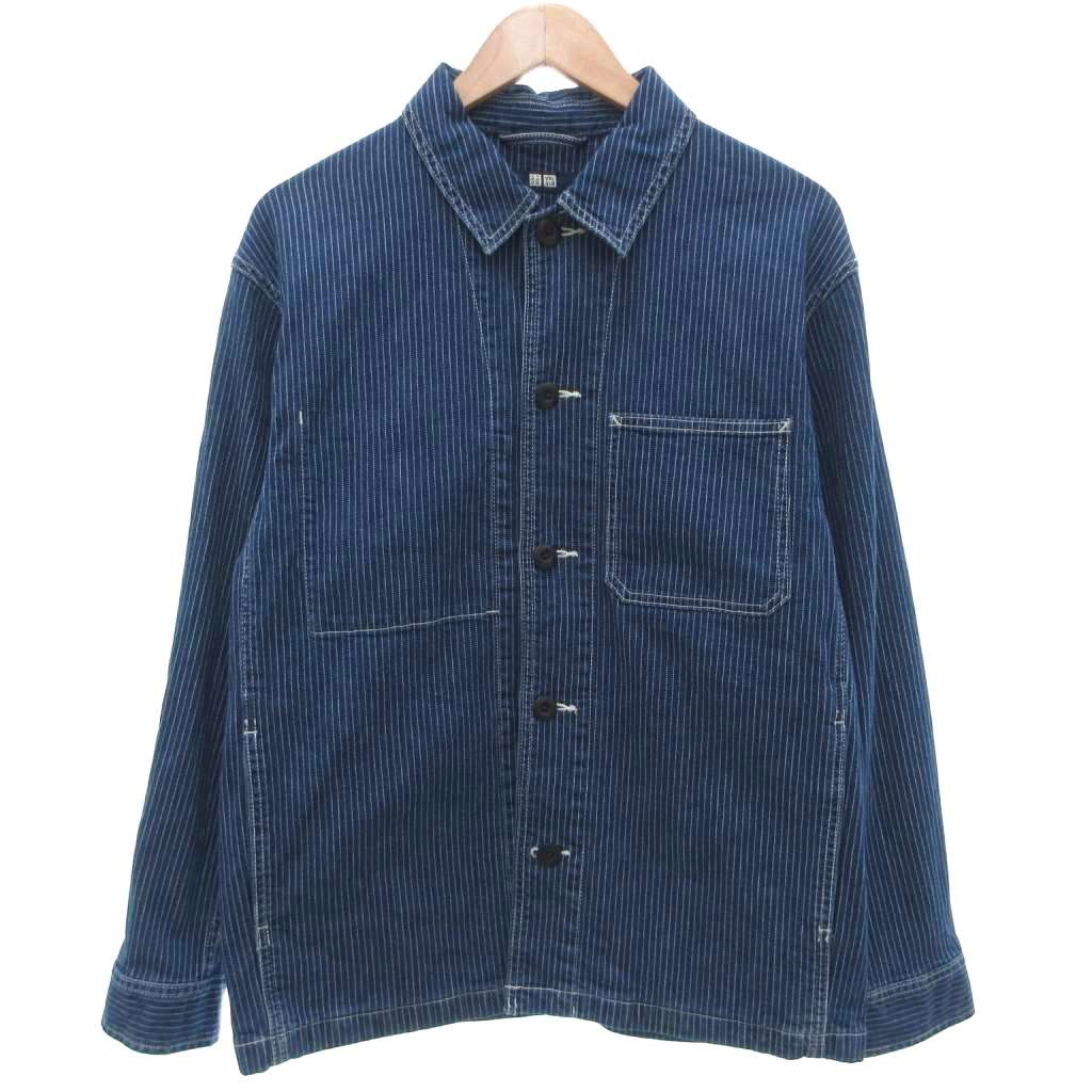 【中古】ユニクロ UNIQLO 美品 デニムジャケット カバーオール M レギュラーカラー ストライプ柄 青 ブルー 白 ホワイト /KB ■ECF006 メンズ 【ベクトル 古着】 260622ブランドユニクロ UNIQLO表記サイズM ...