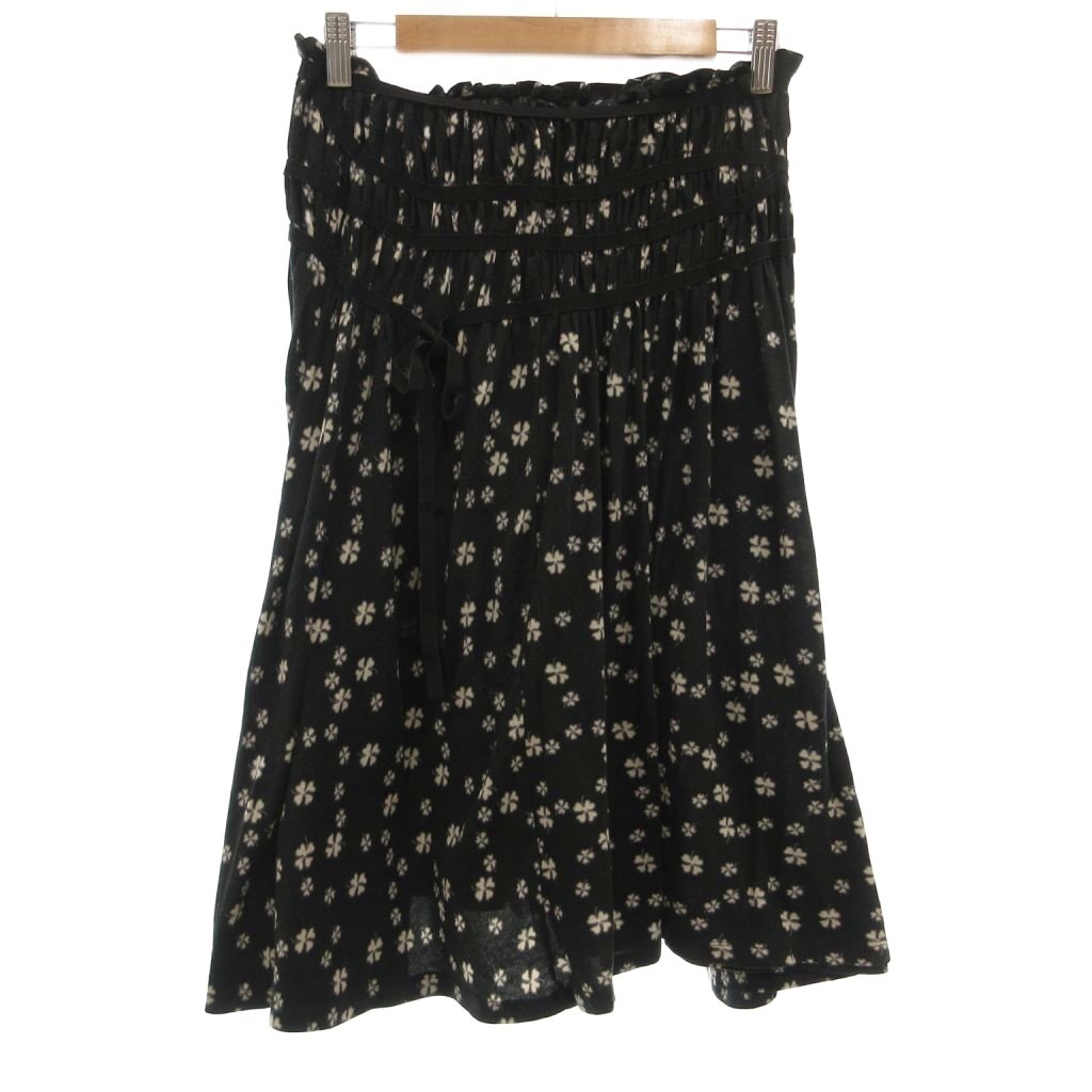 【中古】フィロソフィーディアルベルタフェレッティ PHILOSOPHY di ALBERTA FERRETTI フレアスカート ミディ丈 38 黒 ブラック 白 ホワイト 花柄 シャーリング /ML ■ECF006 レディース 【ベクトル ...