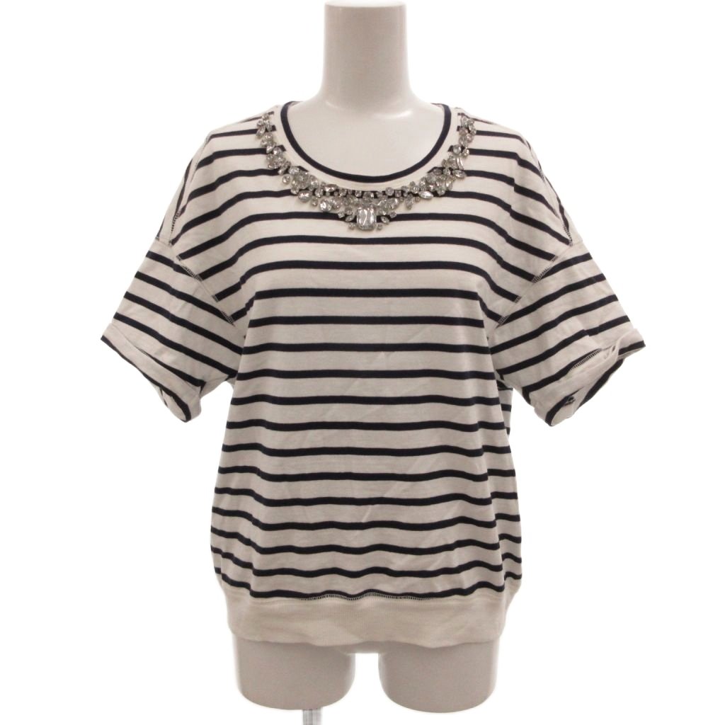 【中古】プラステ PLST Tシャツ カットソー 半袖 2 ボーダー柄 ビジュー装飾 白 ホワイト 紺 ネイビー /KB ■ECF006 レディース 【ベクトル 古着】 260701ブランドプラステ PLST表記サイズ2実寸サイズ肩幅：53...