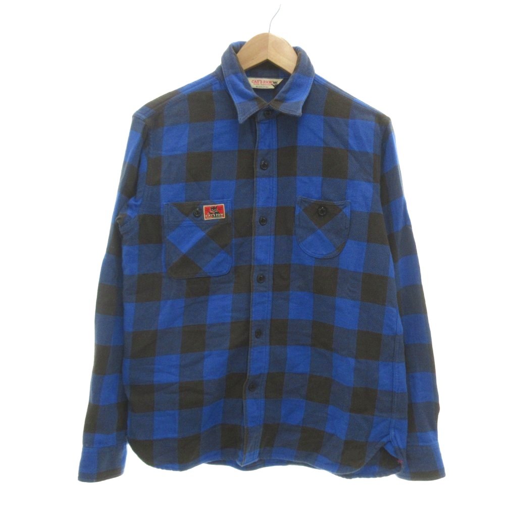 【中古】キャッツポウ CAT'S PAW シャツ チェック柄 レギュラーカラー 長袖 M 青 ブルー 黒 ブラック /NU ■ECF008 メンズ 【ベクトル 古着】 260905表記サイズM実寸サイズ肩幅：44cm　身幅：53cm　着丈：...