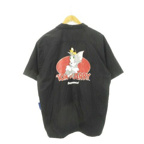 【中古】シークエンス sqnc sequence × TOM and JERRY シャツジャケット ナイロン プリント ロゴ刺繍 M 黒 ブラック /AH8 ■GY99 メンズ 【ベクトル 古着】 250916表記サイズM 胸囲 88〜96...