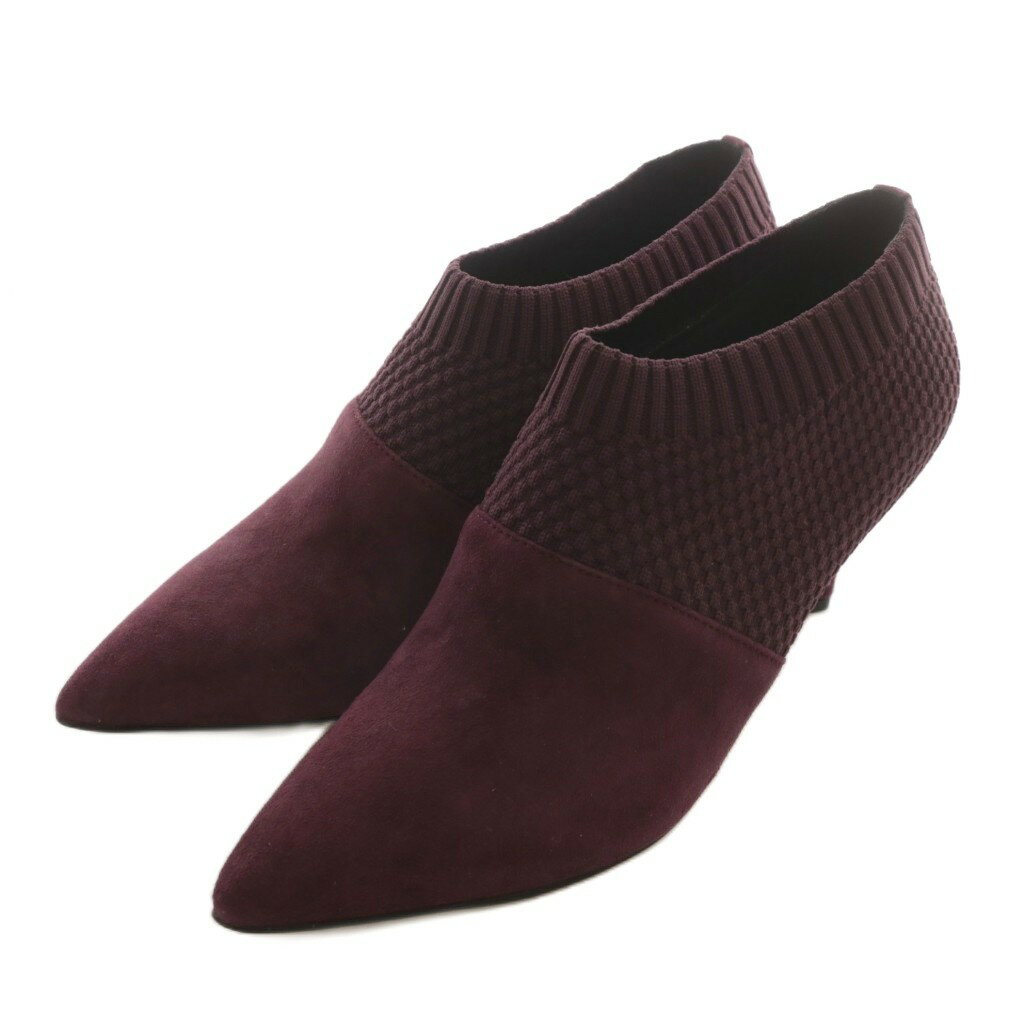 【中古】コールハーン COLE HAAN バンナ シューティー 65MM ウォーターレジスタント VANNA SHOOTIE 65MM WR ブーティ スエード ニット ポインテッドトゥ ヒール 6B 23cm ワインレッド W15799 ...