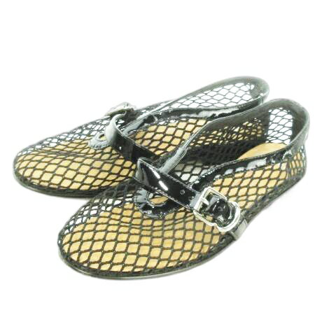 【中古】モリーニ Mollini フラットパンプス ラウンドトゥ メッシュ エナメル レザー 革 ベルト 36 23cm 黒 ブラック /AO1 ■GY01 レディース 【ベクトル 古着】 251110表記サイズ36 23cm 実寸サイズヒ...