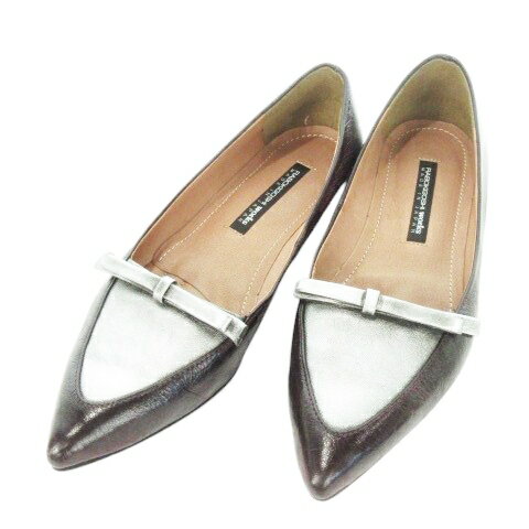 【中古】ラボキゴシ RABOKIGOSHI works パンプス レザー ポインテッドトゥ ローヒール リボン バイカラー 22.5cm ボルドー シルバーカラー /AH7 ■GY99 レディース 【ベクトル 古着】 251030ブランドラ...