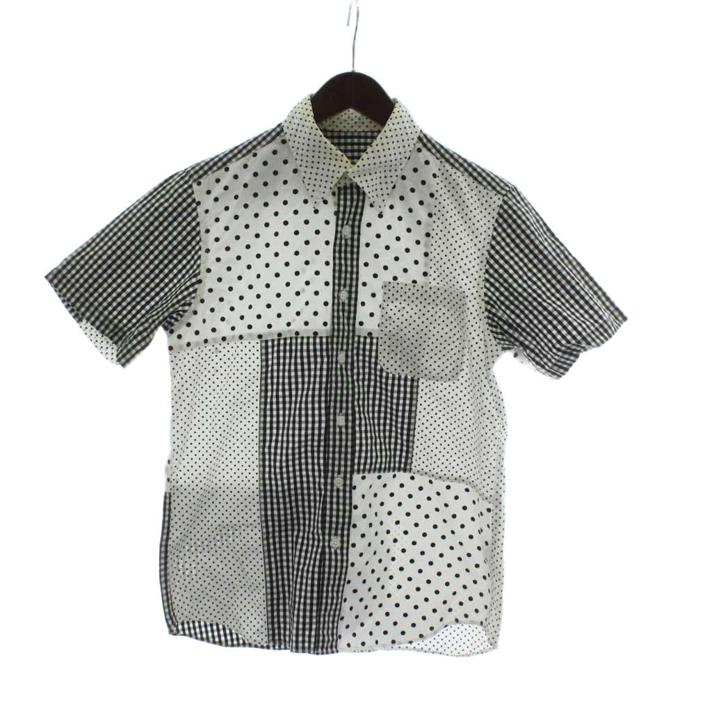 【中古】ソフネット SOPHNET. PATCH WORK REGULAR COLLAR SHIRT 半袖シャツ S 白 ホワイト ブラック パッチワーク ポルカドット 切替 ギンガムチェック ボタンダウン SOPH-200047 /PP ...