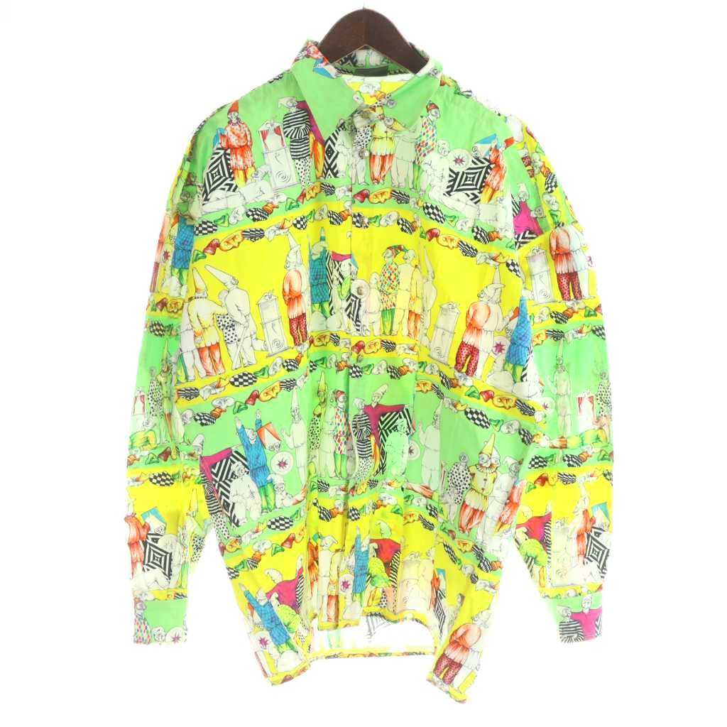 【中古】ヴェルサーチジーンズ VERSACE JEANS COUTURE イタリア製 カジュアルシャツ グラフィックプリントシャツ 長袖 総柄 L 緑 グリーン 黄 イエロー /MW ■GY18 メンズ 【ベクトル 古着】 260226ブラ...