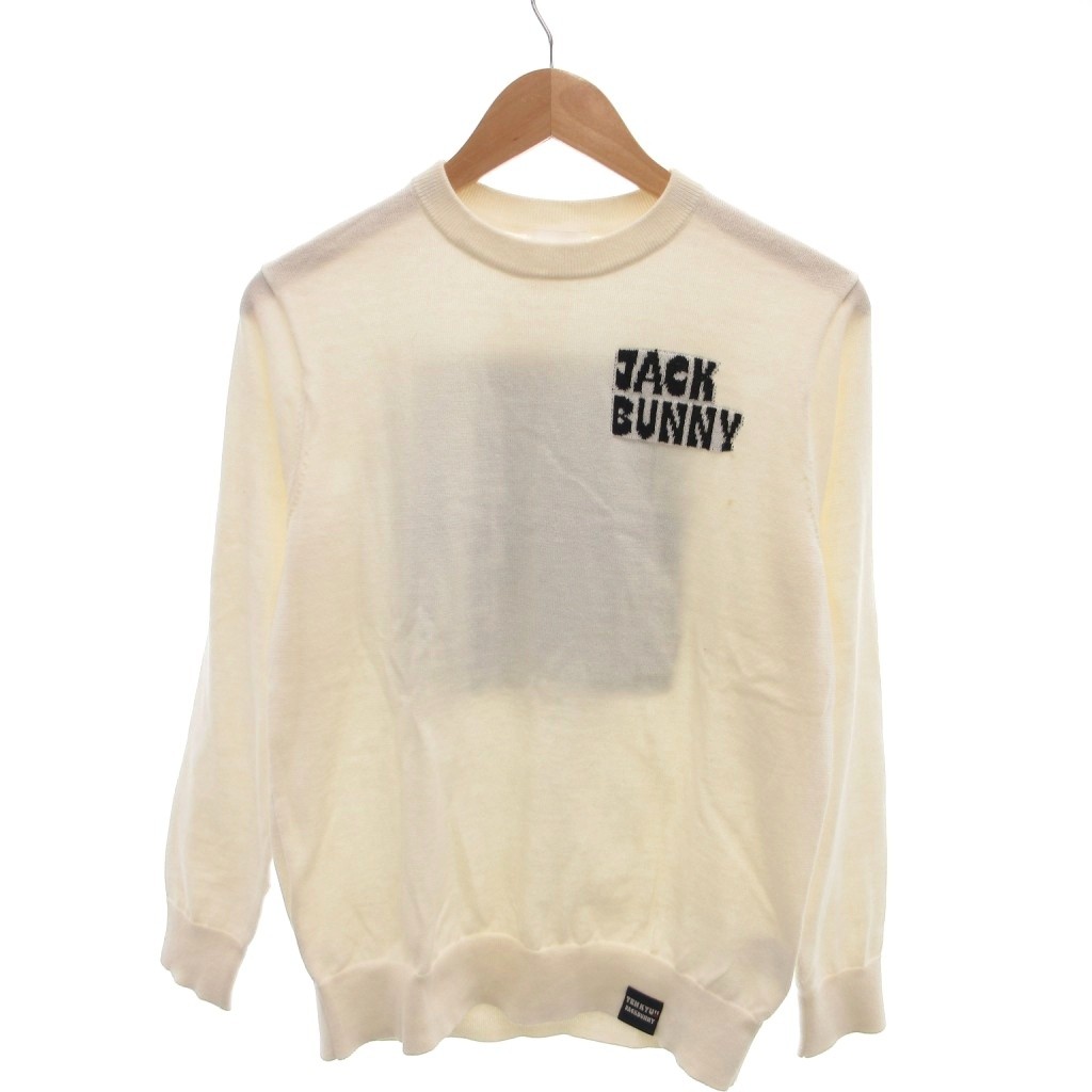 【中古】ジャック バニー Jack Bunny!! ニット セーター ロゴ 長袖 4 白 ホワイト 黒 ブラック /YJ ■GY18 メンズ 【ベクトル 古着】 260312表記サイズ4実寸サイズ肩幅：38cm　身幅：52cm　袖丈：60c...