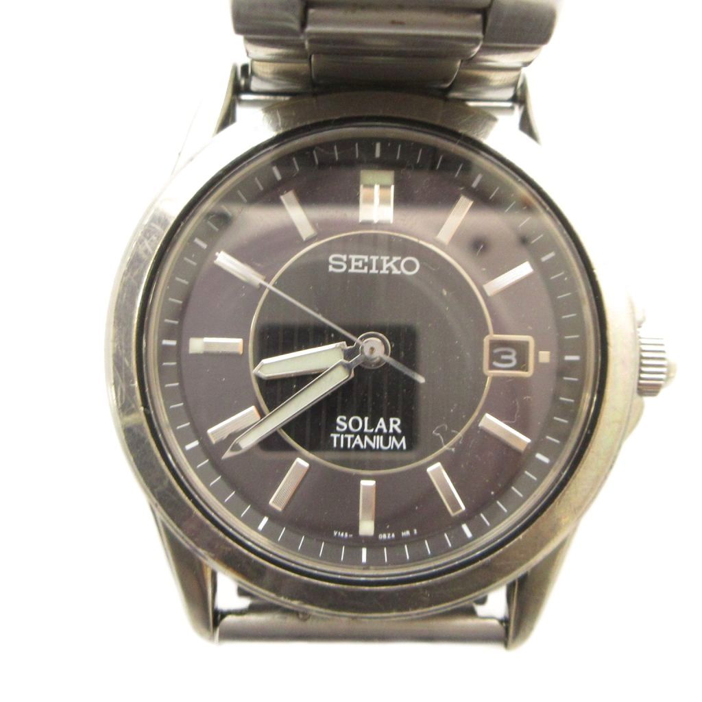 【中古】セイコー SEIKO V145-0AZ0 腕時計 ウォッチ ソーラー 黒文字盤 シルバー色 ■GY11 /MQ メンズ 【ベクトル 古着】 260409ブランドセイコー SEIKO表記サイズ実寸サイズをご参考ください。実寸サイズバン...