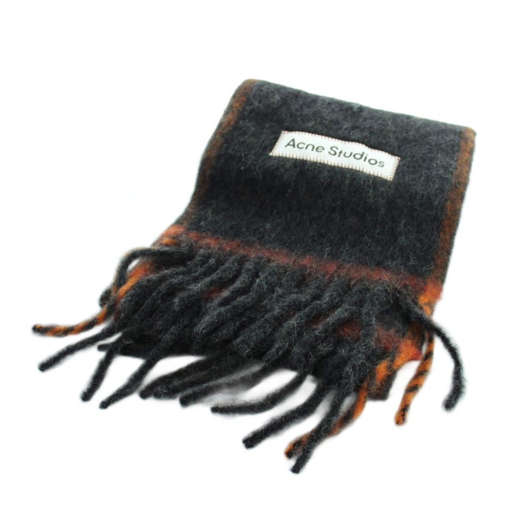 【中古】アクネ ストゥディオズ Acne Studios マフラー アルパカ フリンジ ロゴ 黒 ブラック オレンジ ■GY19 /MQ メンズ 【ベクトル 古着】 260308ブランドアクネ ストゥディオズ Acne Studios表記サ...