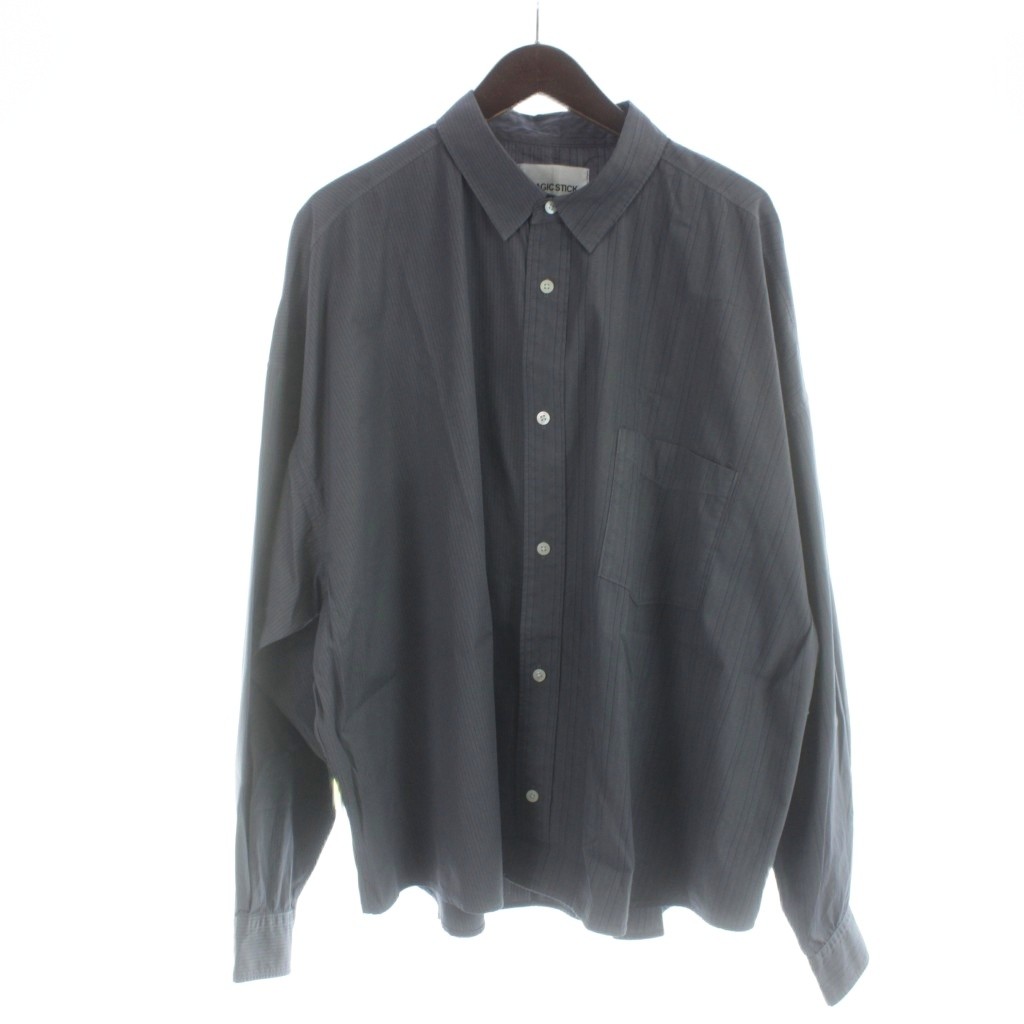【中古】未使用品 マジックスティック MAGIC STICK 25FW-MS8-011 2FACE DRESS SHIRT V2 GREY ステンカラーシャツ 長袖 タグ付き ストライプ柄 L グレー ■GY72 /MQ メンズ 【ベクトル...