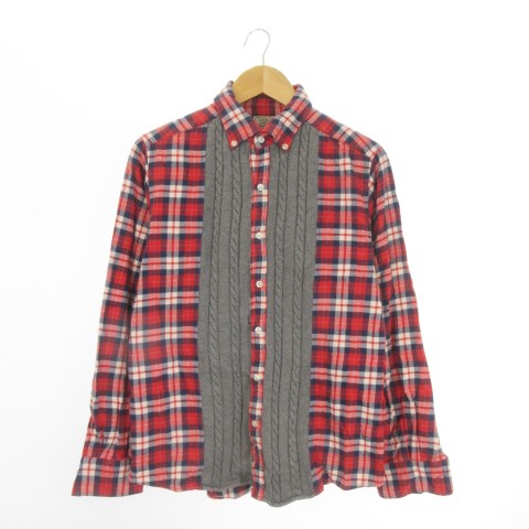 【中古】グリーンレーベルリラクシング ユナイテッドアローズ green label relaxing ネルシャツ L 赤 レッド チェック ニット切替 長袖 /CK23 ■GY99 メンズ 【ベクトル 古着】 260422ブランドグリーンレ...