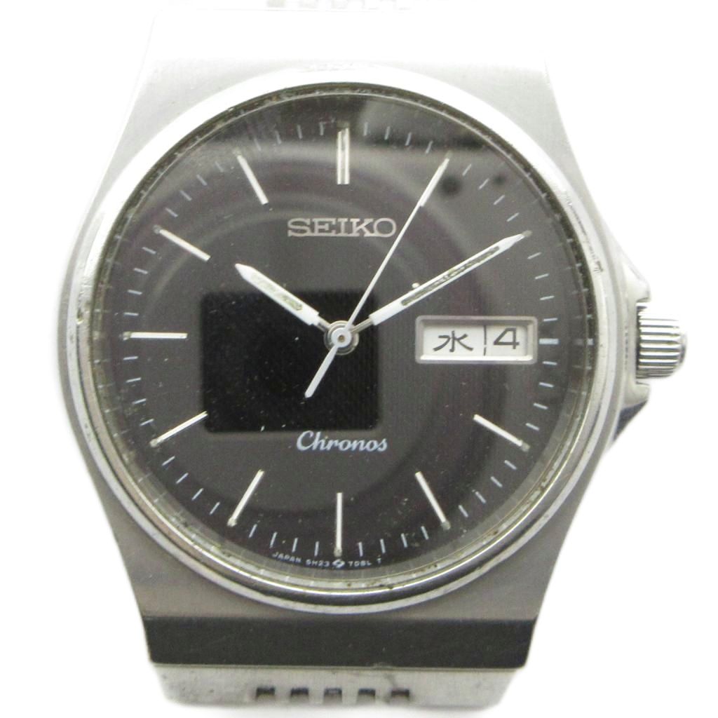 【中古】セイコー SEIKO 5H23-7D20 Chronos 腕時計 クォーツ ウォッチ 黒文字盤 カレンダー付き シルバー色 ■GY11 /MQ メンズ 【ベクトル 古着】 260711ブランドセイコー SEIKO表記サイズ実寸サイズ...