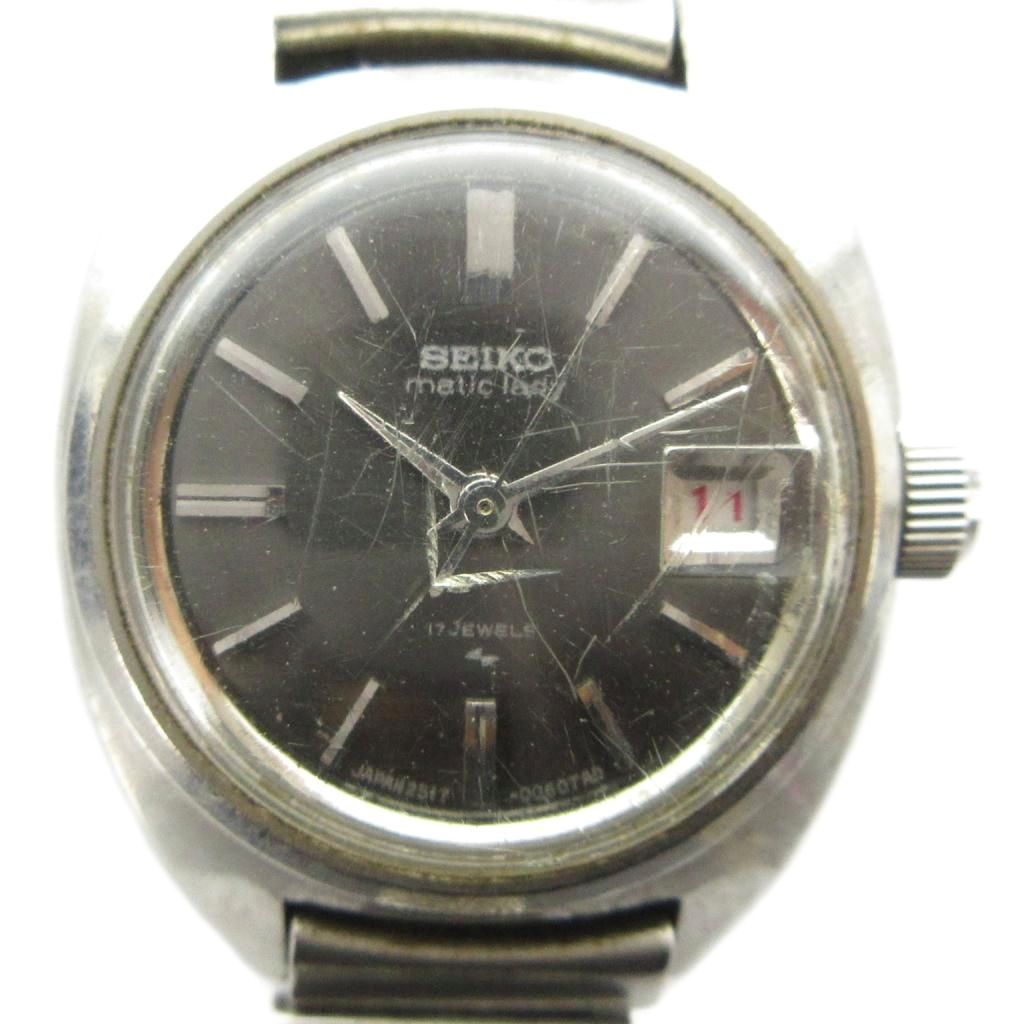 【中古】セイコー SEIKO ジャンク品 マチックレディ 2517-0210 17石 腕時計 ウォッチ 自動巻き カレンダー付き 黒文字盤 シルバー色 ■GY18 /MQ レディース 【ベクトル 古着】 260506ブランドセイコー SEI...
