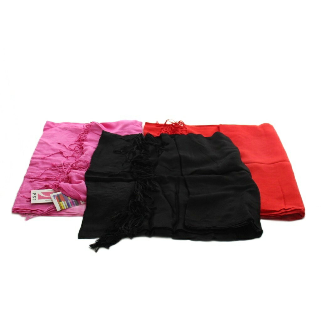 【中古】未使用品 パシュミナ Pashmina ストール 3点セット フリンジ カシミヤ ピンク 赤 レッド 黒 ブラック /AN62 ■GY18 レディース 【ベクトル 古着】 260427実寸サイズ（赤）　全長 約172cm　幅 約66...