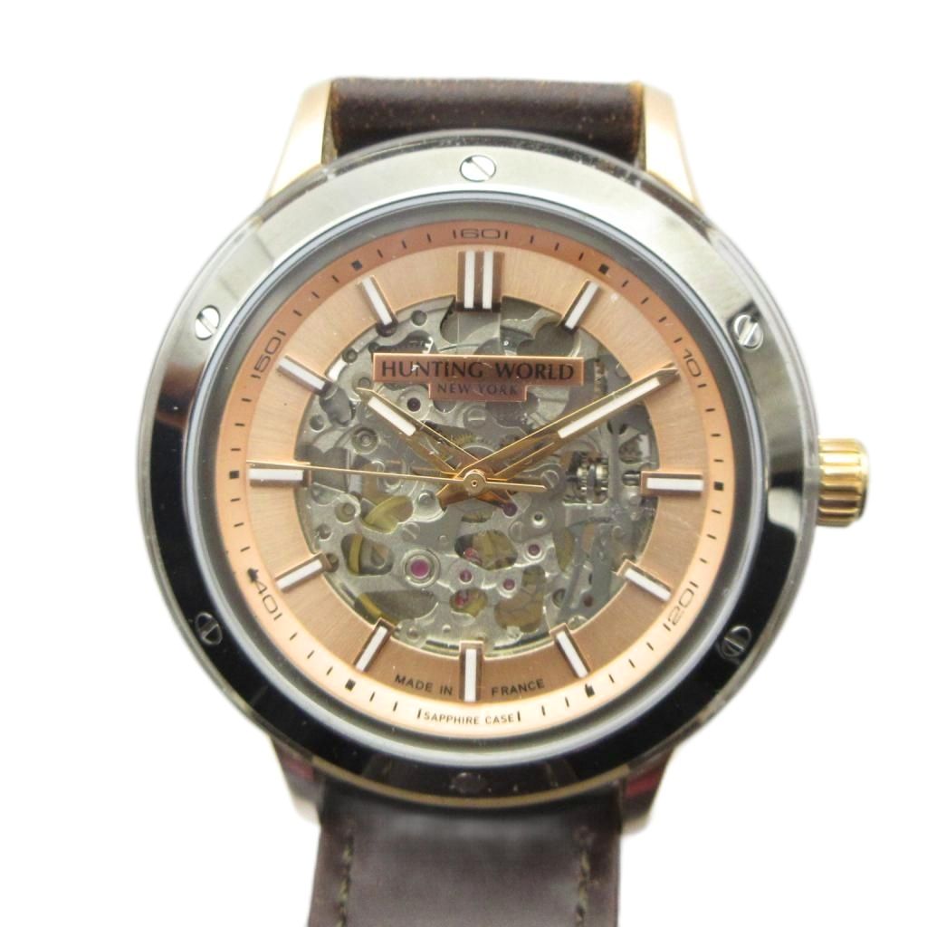 【中古】ハンティングワールド HUNTING WORLD HW030 腕時計 自動巻き ウォッチ スケルトン レザーベルト シルバー色 ■GY18 /MQ メンズ 【ベクトル 古着】 260503ブランドハンティングワールド HUNTING...