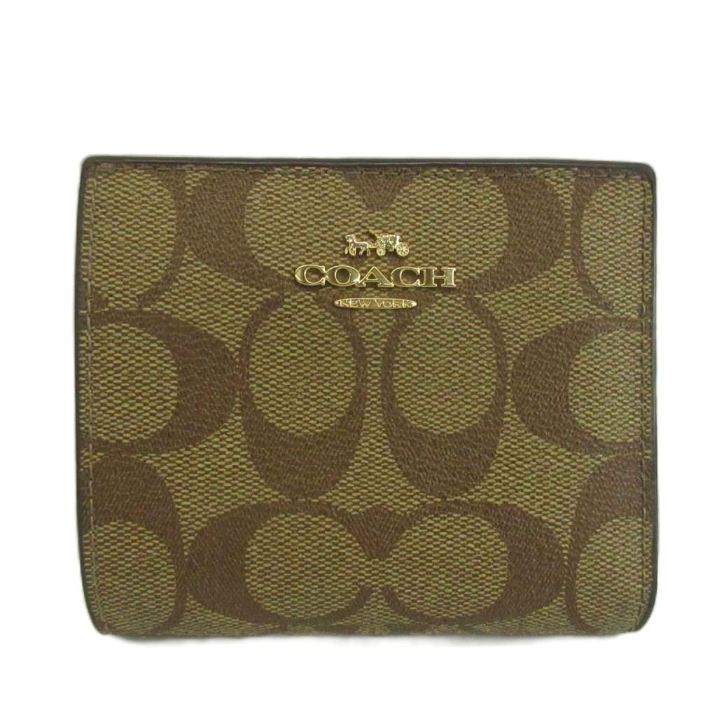 【中古】コーチ COACH 財布 二つ折り PVC レザー シグネチャー ロゴ ゴールド金具 ベージュ C3309 /XZ ■GY11 レディース 【ベクトル 古着】 260519ブランドコーチ COACH実寸サイズヨコ：10.5cm　タテ...