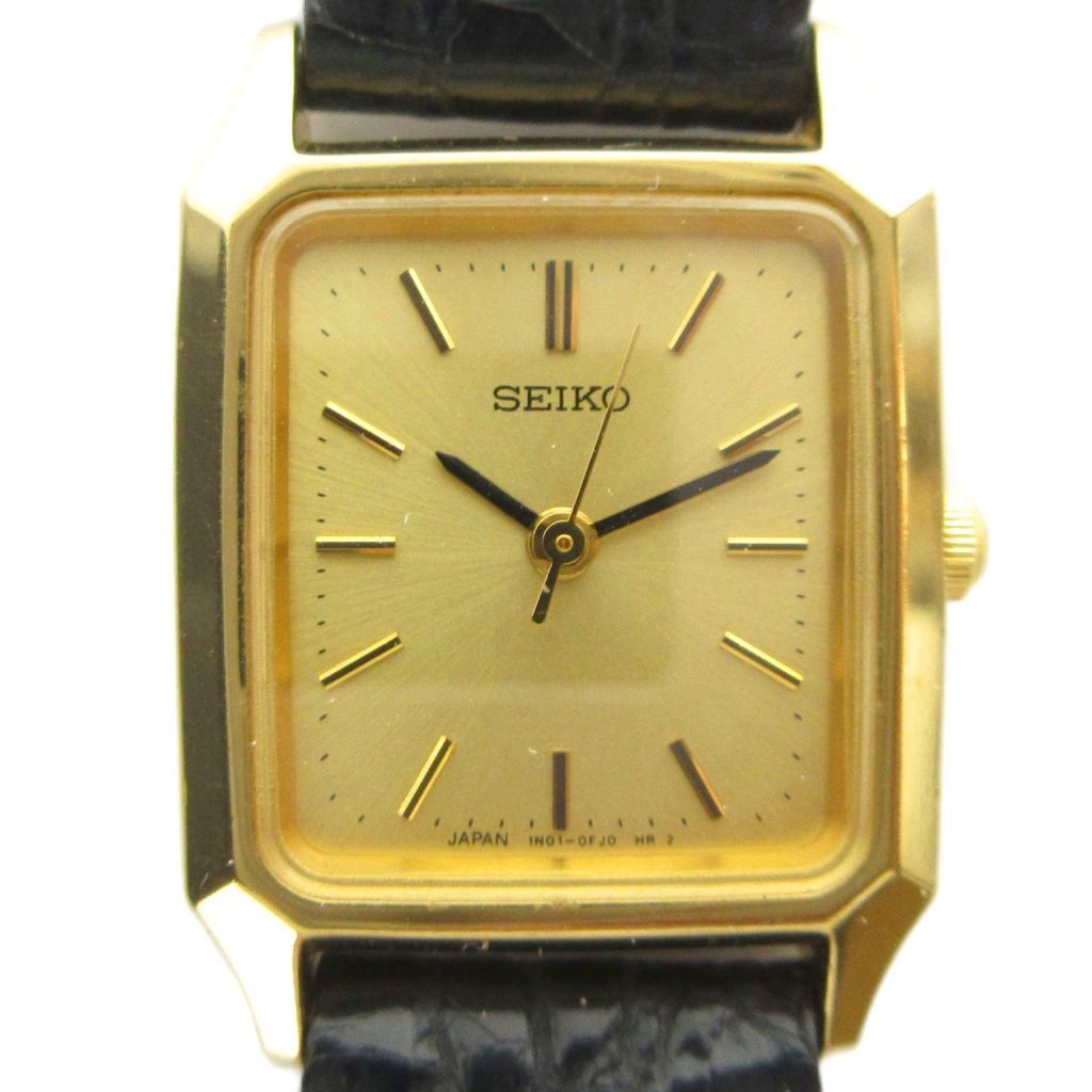【中古】セイコー SEIKO 1N01-0CM0 腕時計 ウォッチ クォーツ スクエア ロゴ レザーベルト ゴールド色 ■GY18 /MQ レディース 【ベクトル 古着】 260618ブランドセイコー SEIKO表記サイズ実寸サイズをご参考...