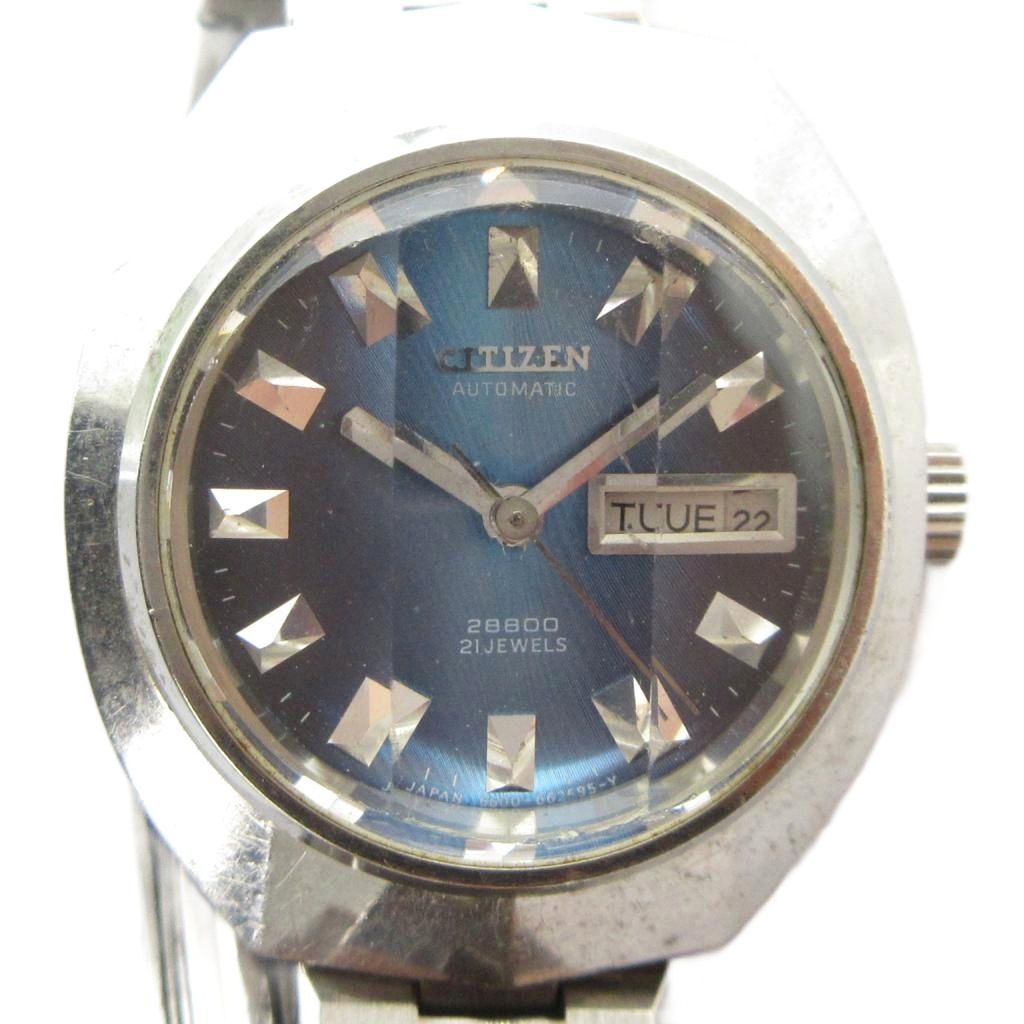 【中古】シチズン CITIZEN 4-661079-K 腕時計 ウォッチ 自動巻き 青文字盤 カレンダー付き カットガラス 21石 シルバー色 ■GY11 /MQ メンズ 【ベクトル 古着】 260520ブランドシチズン CITIZEN表記...