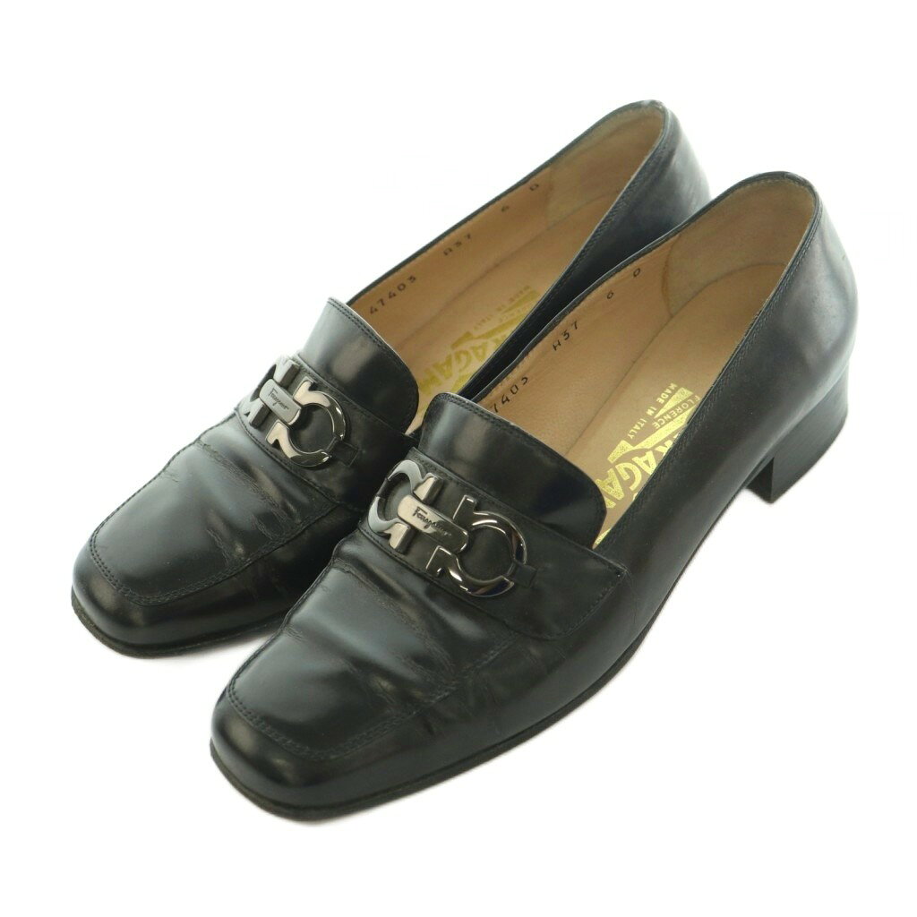 【中古】サルヴァトーレフェラガモ Salvatore Ferragamo ローファー モカシン スクエアトゥ レザー ガンチーニ金具 6 23.5cm 黒 /MI ■GY18 レディース 【ベクトル 古着】 260513ブランドサルヴァトー...