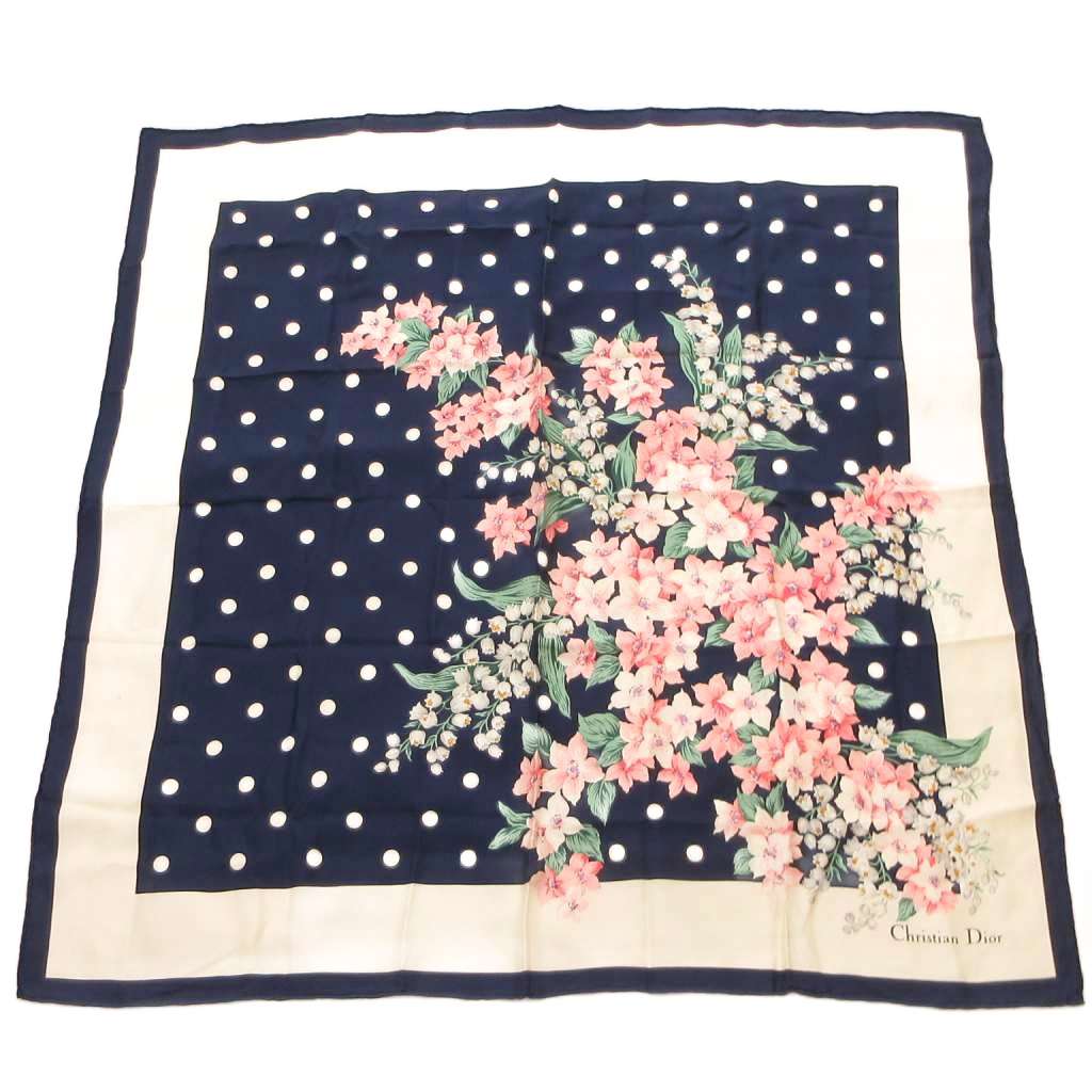 【中古】クリスチャンディオール Christian Dior スカーフ ポケットチーフ 紺 ネイビー マルチカラー 花柄 水玉模様 /SX ■GY18 レディース 【ベクトル 古着】 260608ブランドクリスチャンディオール Christ...