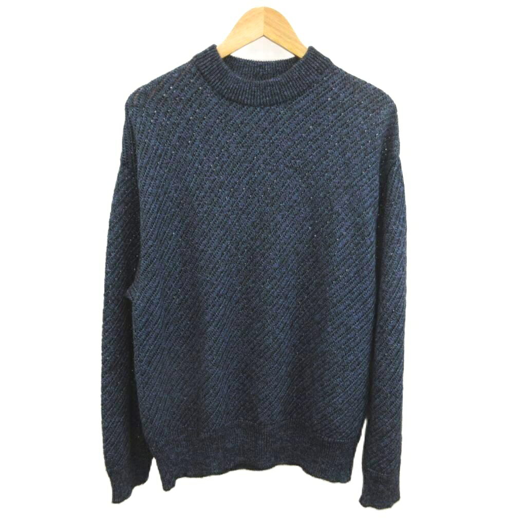【中古】メゾンスペシャル MAISON SPECIAL 24aw Slub Yarn Mixed Bias Mesh Prime-Over Crew Neck Knit Pullover ニット スラブヤーン メッシュ セーター 1 青 ブ...