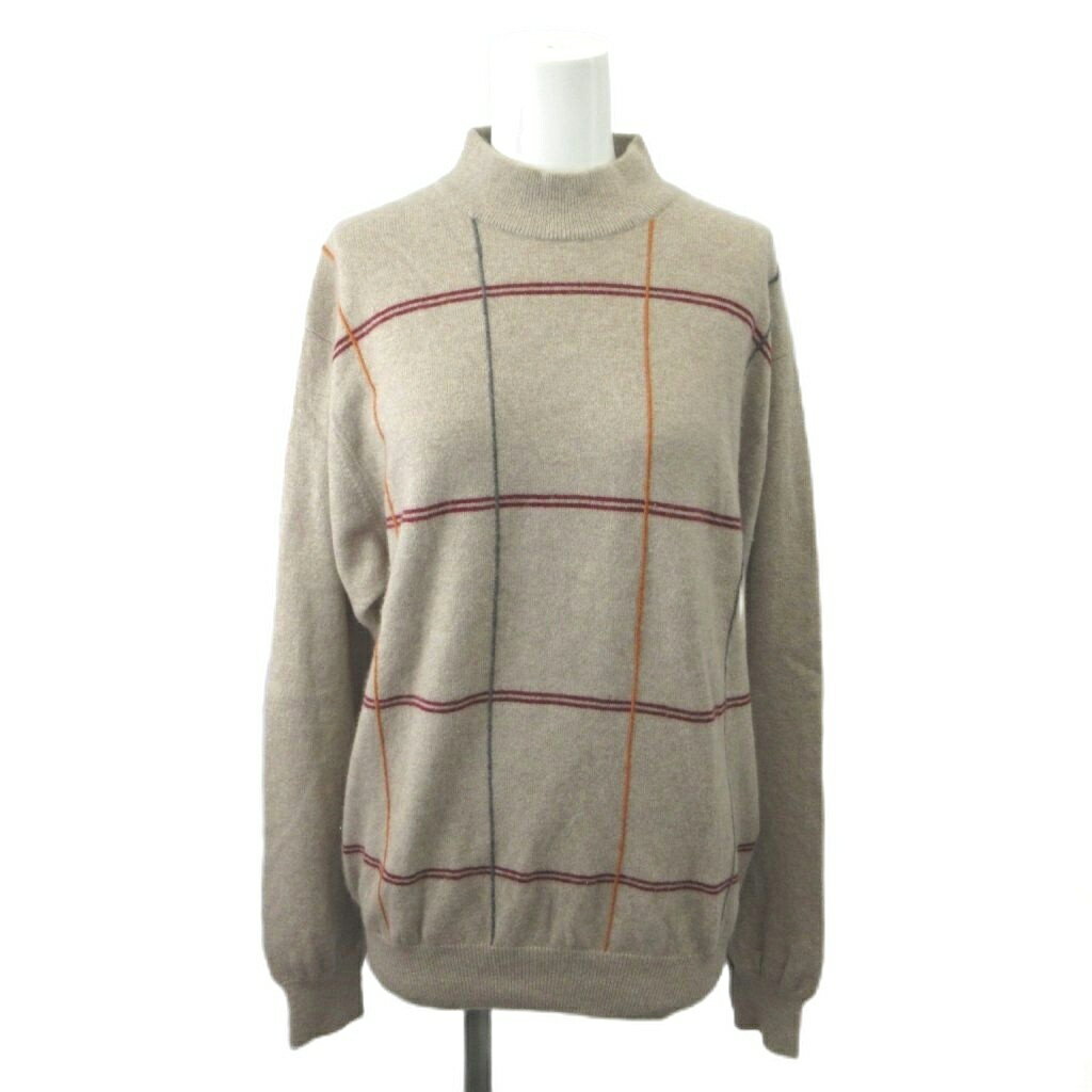 【中古】グレシャム GRESHAM ニット セーター カシミヤ M 茶 ブラウン チェック柄 モックネック 長袖 /MD ■GY20 メンズ 【ベクトル 古着】 260629表記サイズM実寸サイズ肩幅：43cm　身幅：50cm　着丈：64c...
