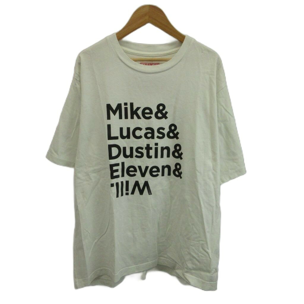 【中古】B&Y ユナイテッドアローズ BEAUTY&YOUTH ビューティー&ユース ストレンジャー・シングス STRANGER THINGS コラボ半袖Tシャツ L 白 ホワイト 黒 ブラック 赤 レッド クルーネック 半袖 /SH ■G...