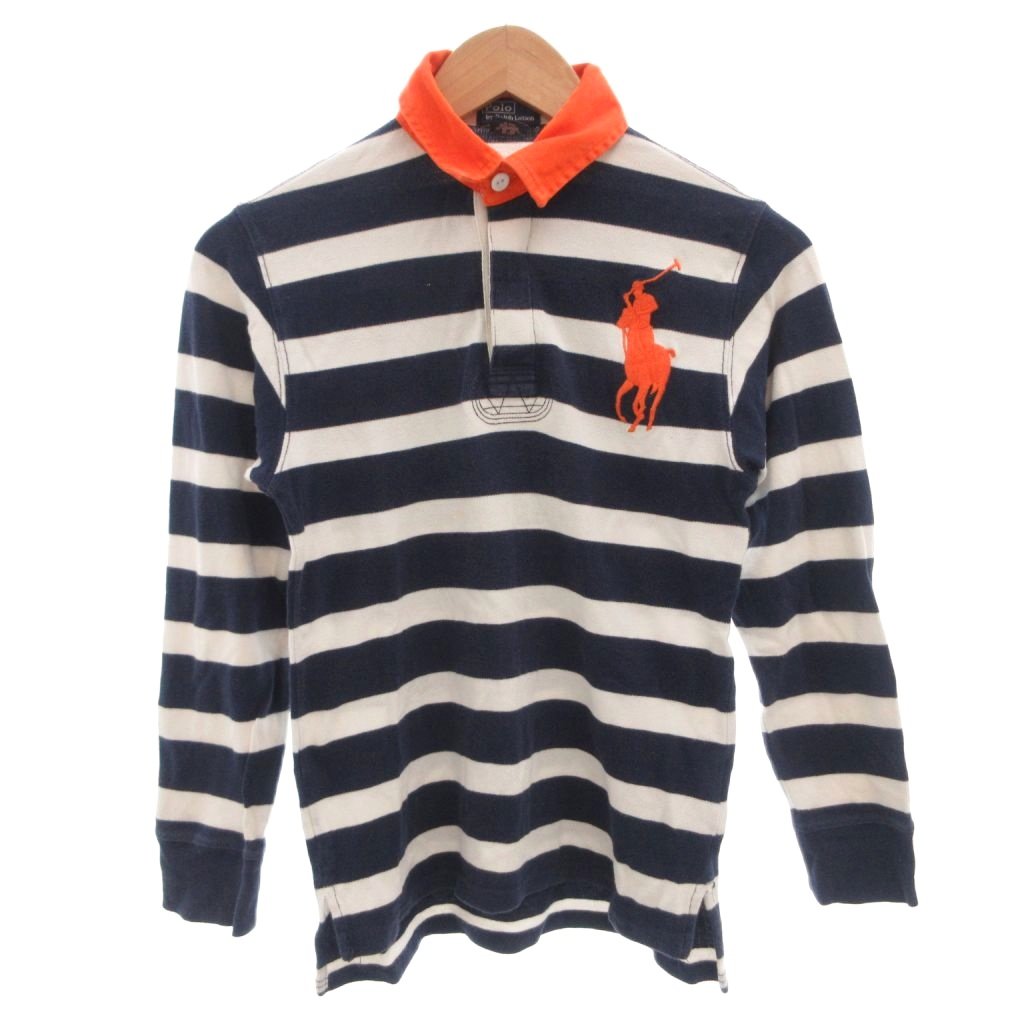 【中古】ポロ バイ ラルフローレン Polo by Ralph Lauren ポロシャツ カットソー 長袖 ボーダー柄 ビッグポニー 刺繍 M 紺 ネイビー 白 ホワイト /FF ■GY18 キッズ 【ベクトル 古着】 260701ブランド...