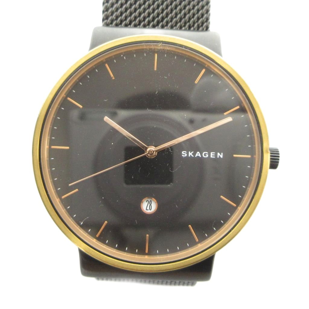 【中古】スカーゲン SKAGEN SKW6296 腕時計 ウォッチ クォーツ カレンダー付き 黒文字盤 ゴールド色 ■GY18 /MQ メンズ 【ベクトル 古着】 260630ブランドスカーゲン SKAGEN表記サイズ実寸サイズをご参考くだ...