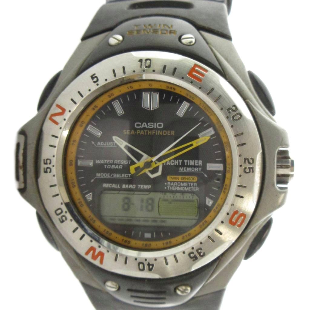 【中古】カシオ CASIO SEA-PATHFINDER シーパスファインダー SPF-51 腕時計 クォーツ ウォッチ アナデジ カレンダー付き 黒文字盤 シルバー色 ■GY18 /MQ メンズ 【ベクトル 古着】 260822ブランドカ...