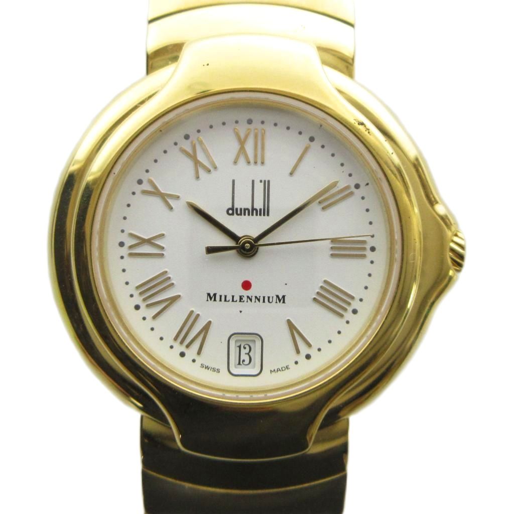 【中古】ダンヒル dunhill ミレニアム 8001 腕時計 ウォッチ クォーツ 白文字盤 カレンダー付き デイト ゴールド色 ■GY18 /MQ メンズ 【ベクトル 古着】 260816ブランドダンヒル dunhill表記サイズ実寸サイ...