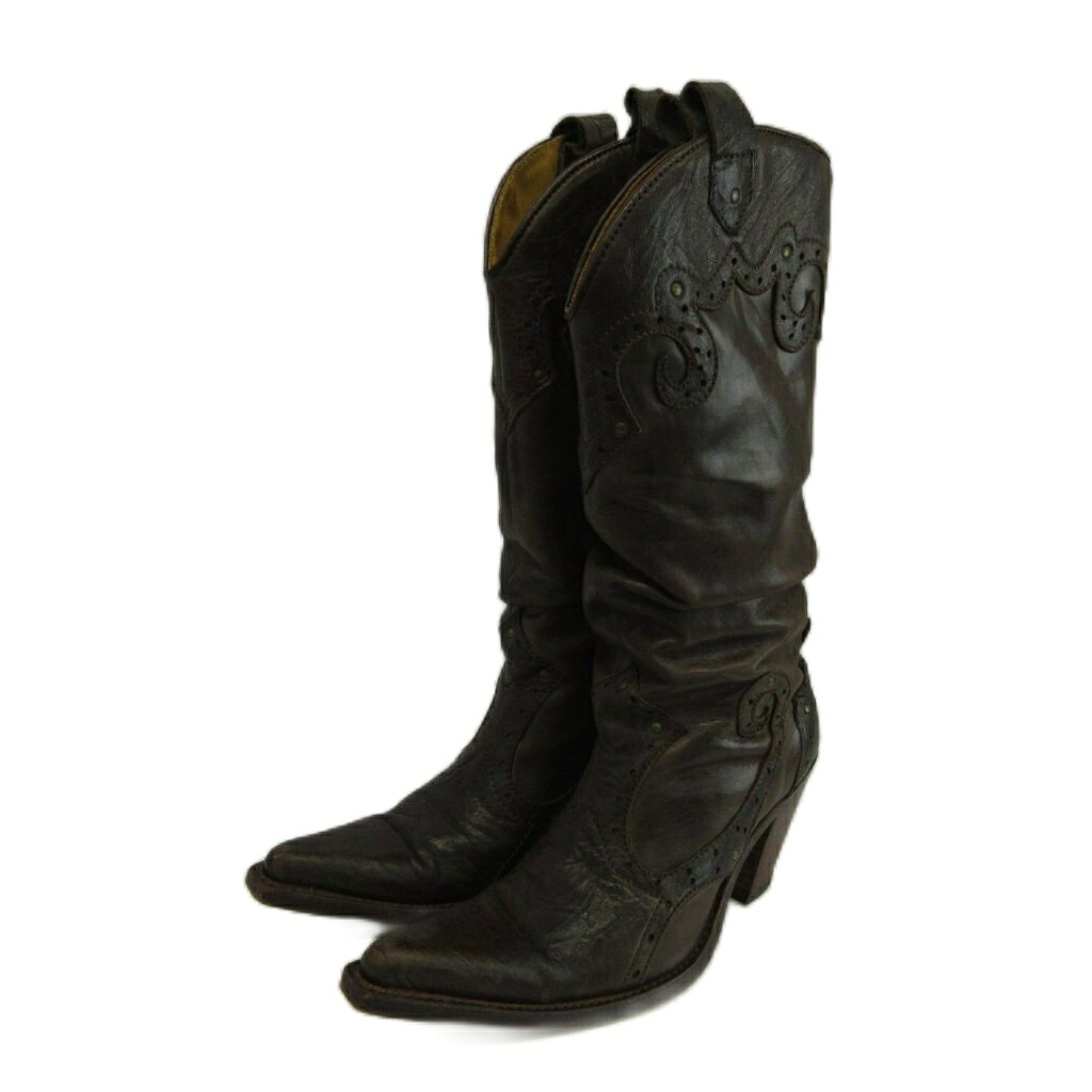 【中古】センドラ SENDRA ウエスタンブーツ ルーズ 山羊革 レザー ロング ポインテッドトゥ ステッチ 37 23.5cm 茶色 ブラウン /XZ ■GY19 レディース 【ベクトル 古着】 260715ブランドセンドラ SENDRA...