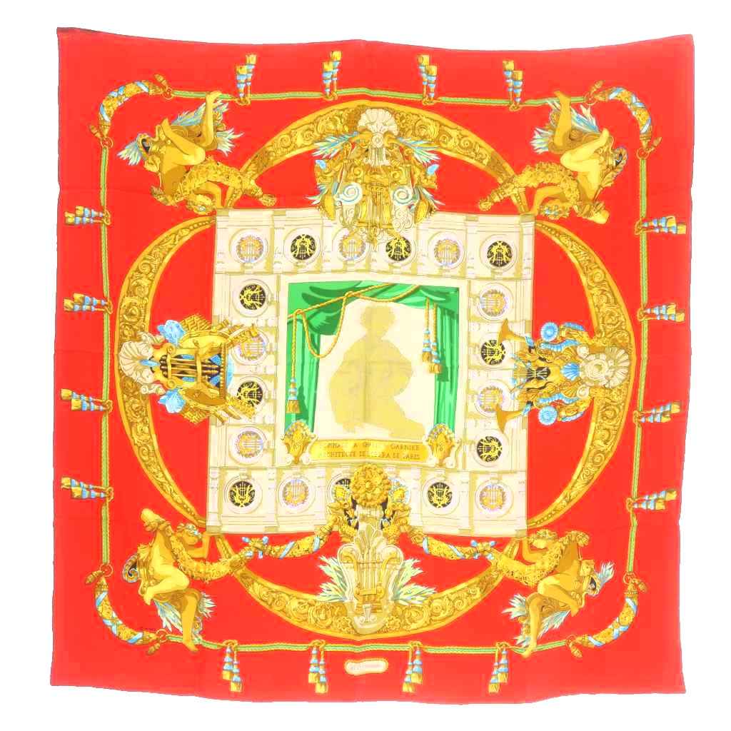 【中古】エルメス HERMES HOMMAGE A CHARLES GARNIER ARCHITECTE DE L'OPERA DE PARIS シャルル・ガルニエへの賛辞 スカーフ 赤 レッド カレ90 /SR ■OH レディース 【ベク...