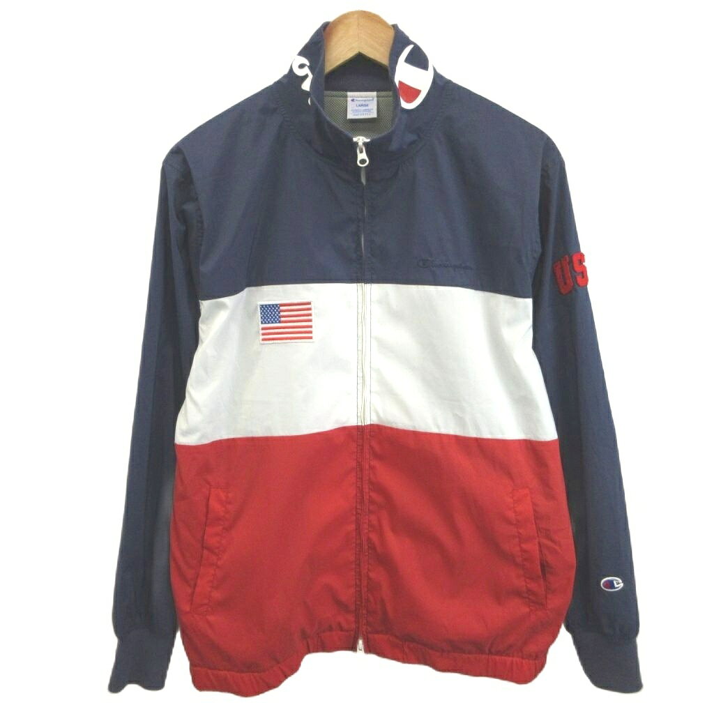 【中古】チャンピオン CHAMPION ジャケット ジャンパー 上着 アウター ウェア トリコロールカラー スタンドカラー L 紺 ネイビー 白 ホワイト 赤 レッド /CR ■GY74 メンズ 【ベクトル 古着】 260901ブランドチャ...