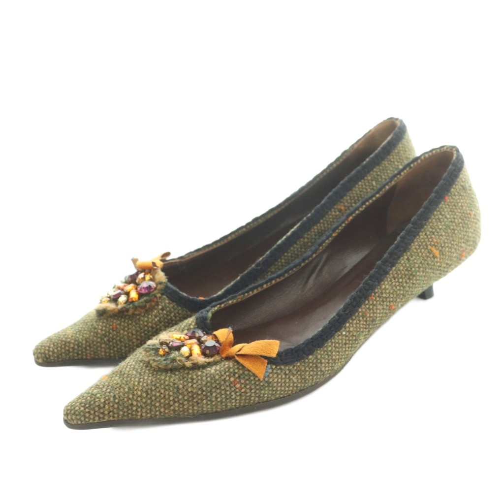 【中古】プラダ PRADA パンプス ポインテッドトゥ ツイード ビジュー装飾 36.5 23.5cm カーキ ベージュ /MI ■GY03 レディース 【ベクトル 古着】 260415ブランドプラダ PRADA表記サイズ36.5 23.5...