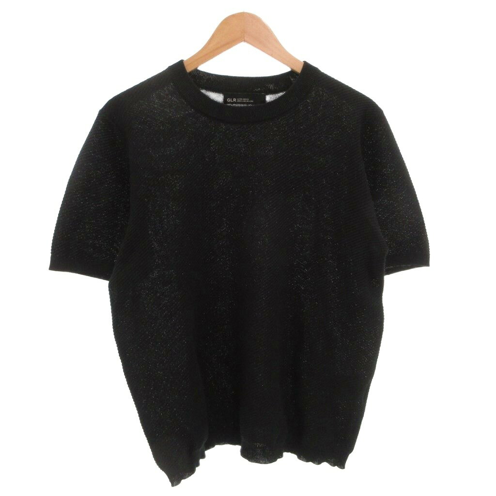 【中古】グリーンレーベルリラクシング ユナイテッドアローズ green label relaxing GLR JUSTFIT ソリッド ツイル ショートスリーブ ニット クルーネック リネン混 半袖 L 黒 ブラック /FF メンズ 【ベク...