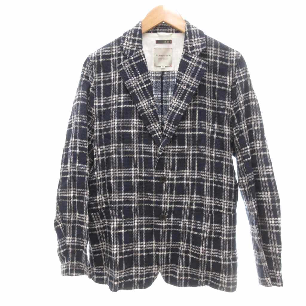 【中古】DUEMILAGORI 301 ジャケット 麻 リネン チェック柄 48 紺 ネイビー マルチカラー /UO ■GY06 メンズ 【ベクトル 古着】 260207表記サイズ48実寸サイズ肩幅：43cm　身幅：53cm　袖丈：61cm...