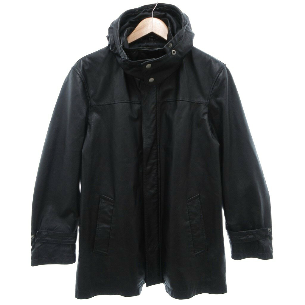 【中古】フェディ FEDI レザーコート ジャケット 豚革 ピッグスキン スタンドカラー M フード付き ポケット付き 黒 ブラック /KB ■GY06 メンズ 【ベクトル 古着】 260507表記サイズM実寸サイズ肩幅：49cm　身幅：6...