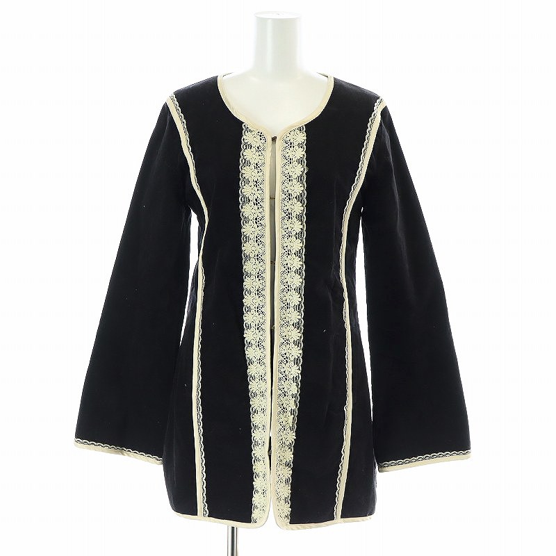 【中古】ラビリンス Labyrinth ノーカラーコート スプリング ミドル レース F 黒 ブラック /AT ■OS ■MA レディース 【ベクトル 古着】 250127ブランドラビリンス Labyrinth表記サイズF実寸サイズ肩幅：3...