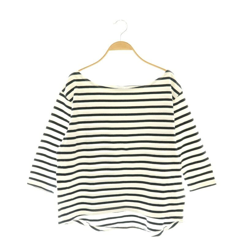 【中古】レフロンティ LEFFRONTEE ボートネック ボーダー カットソー Tシャツ 七分袖 コットン 白 黒 ホワイト ブラック /NR ■OS ■SH レディース 【ベクトル 古着】 241209表記サイズサイズの記載なし実寸サイズ...