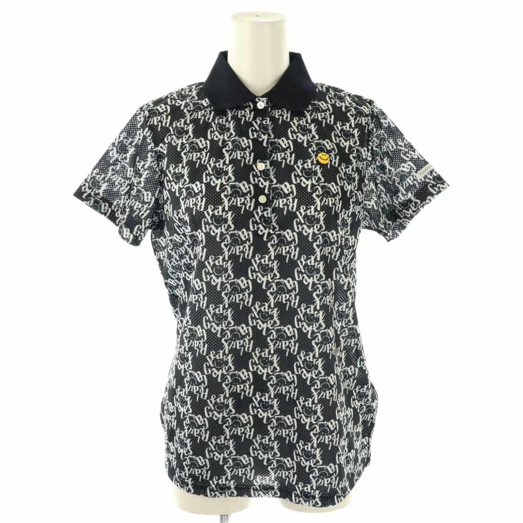 【中古】パーリーゲイツ PEARLY GATES 25SS KAZEメッシュ半袖ポロシャツ ロゴ総柄 ゴルフウェア 1 ネイビー ホワイト /ES ■OS レディース 【ベクトル 古着】 250819ブランドパーリーゲイツ PEARLY G...
