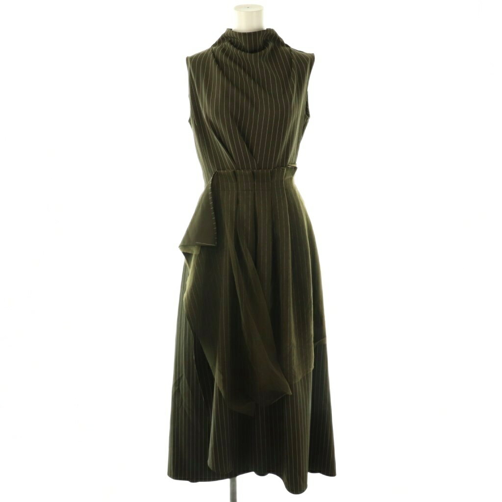 【中古】アメリヴィンテージ Ameri VINTAGE 24SS PINSTRIPE CONSTRUCTIVE DRESS ワンピース ロング ストライプ ノースリーブ S カーキ /HK ■OS レディース 【ベクトル 古着】 25101...