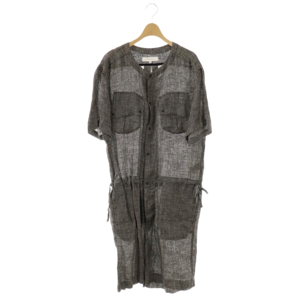 【中古】サスクワッチファブリックス SASQUATCH fabrix TROPICAL JUMPSUITS ジャンプスーツ オールインワン 半袖 ハーフパンツ リネン M 黒 白 23SS-PA5-007 /NR ■OS レディース 【ベク...