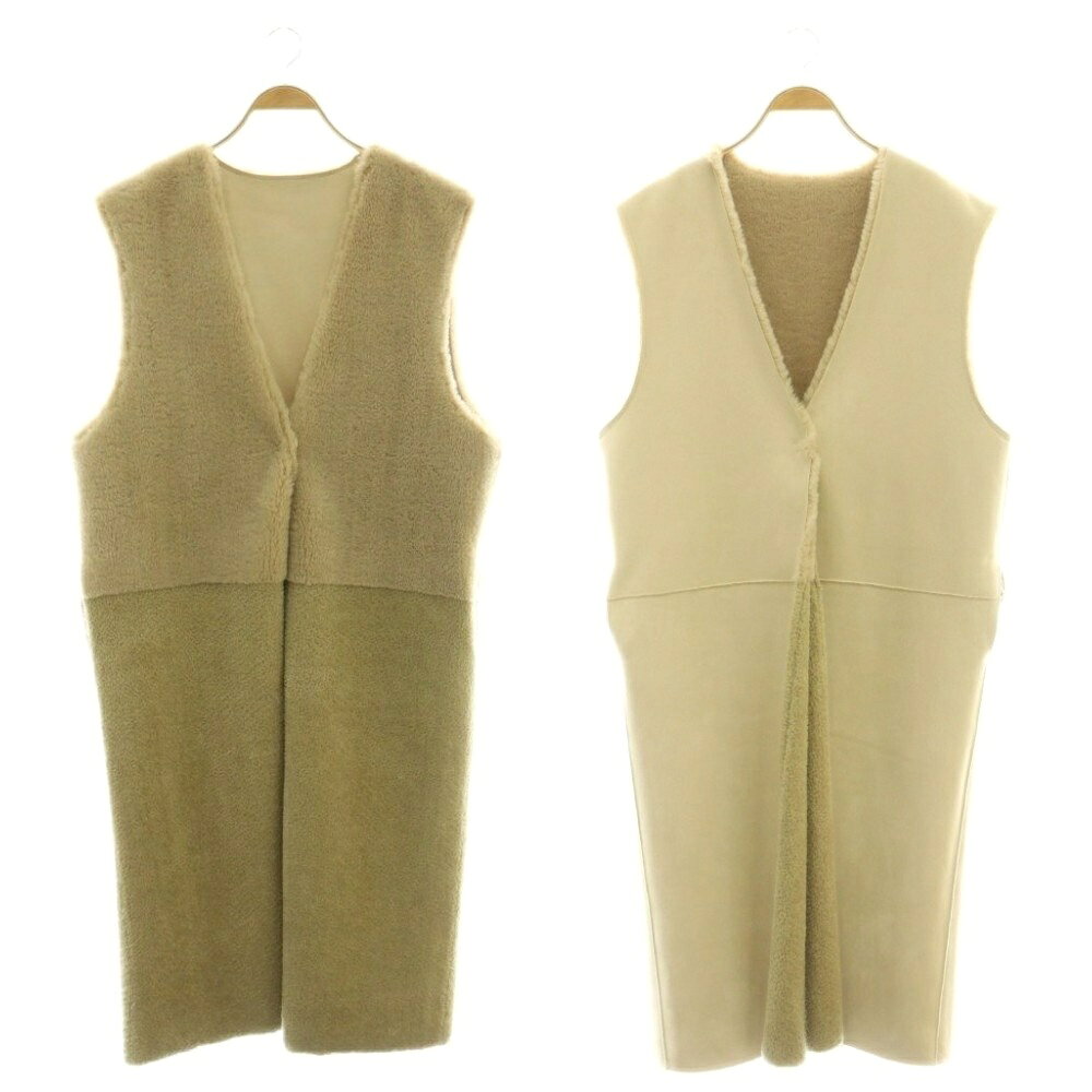 【中古】アメリヴィンテージ Ameri VINTAGE アメリ AMERI 24AW FABRIC BLOCKING LONG BOA VEST ボアロングベスト リバーシブル M ベージュ /DF ■OS レディース 【ベクトル 古着】 ...