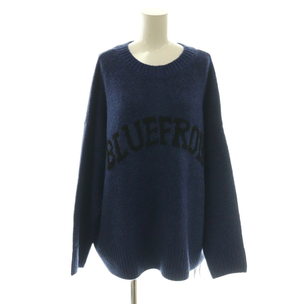 【中古】未使用品 ブルーフロンセ BLUE FRONCE バックボタンロゴニットプルオーバー ニット セーター ウール混 38 青 ブルー 長袖 ラウンドネック /AG ■OS レディース 【ベクトル 古着】 260223表記サイズ38実寸...