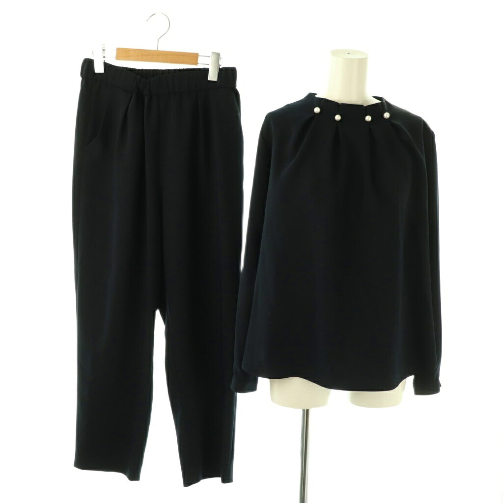 【中古】ヴァンネイビー VinNAVY フェイクパール装飾セットアップ ブラウス パンツ プルオーバー イージー 9 紺 /CX ■OS ■SH レディース 【ベクトル 古着】 260211表記サイズ9実寸サイズジャケット 肩幅：38cm　...